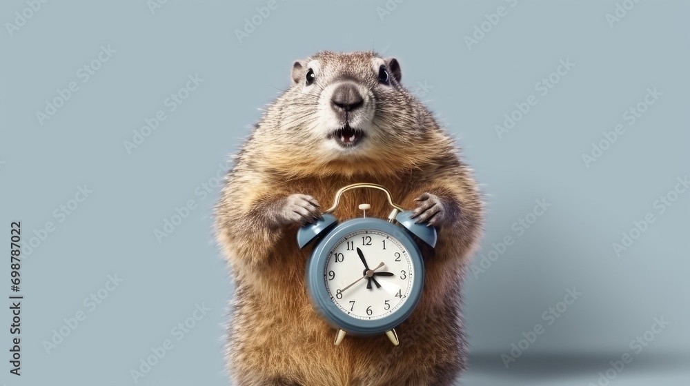 Stock-Foto „Groundhog with an alarm clock. Poster with funny animals ...