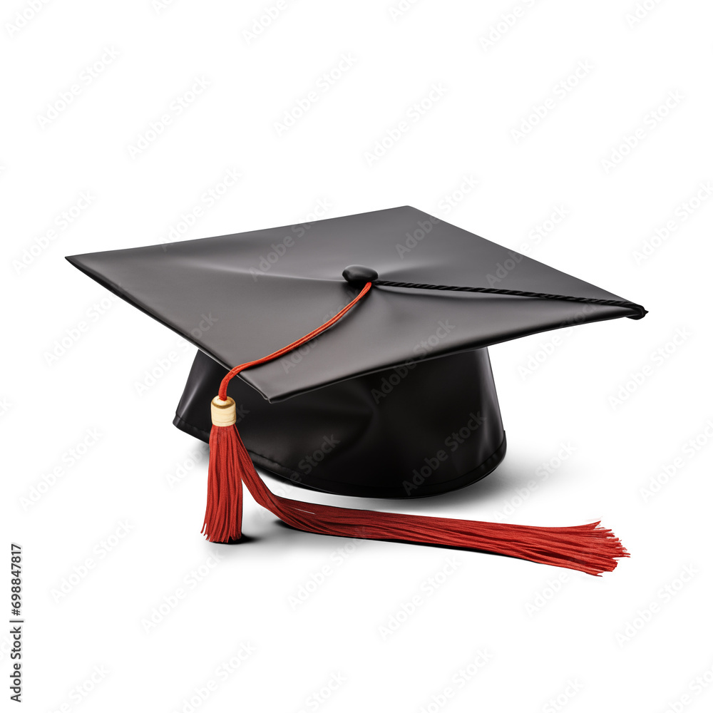 Elegant Black Graduation Cap with Red Tassel | Isolated on Transparent ...