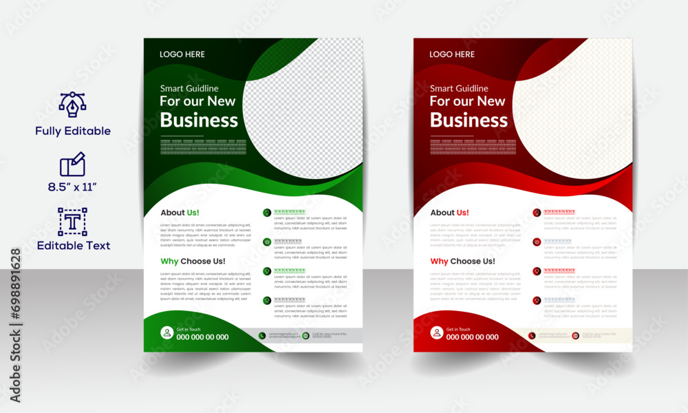 Stylish curved flyer design template, Editable flyer design with vector ...