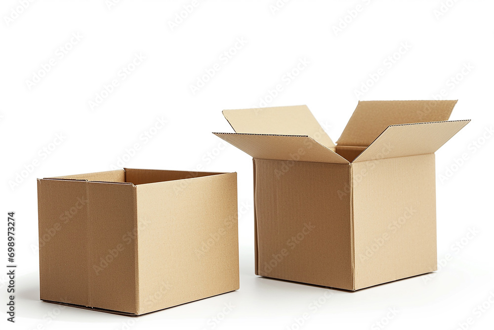 Open and Closed Cardboard Boxes on Isolated White Background, Front ...