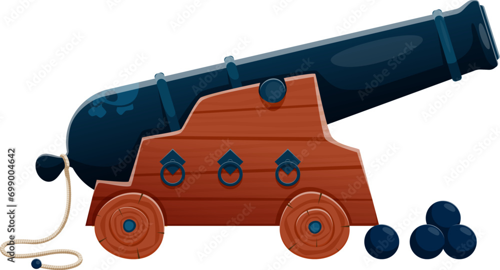 Cartoon cannon, formidable pirate weapon of war, boasts metal barrel ...