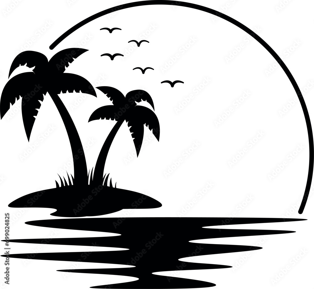 Palm Tree Island SVG Cut File for Cricut and Silhouette, EPS ,Vector ...