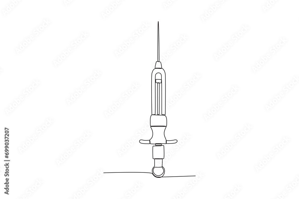 Single continuous line drawing of Inject. Equipment for doctor ...