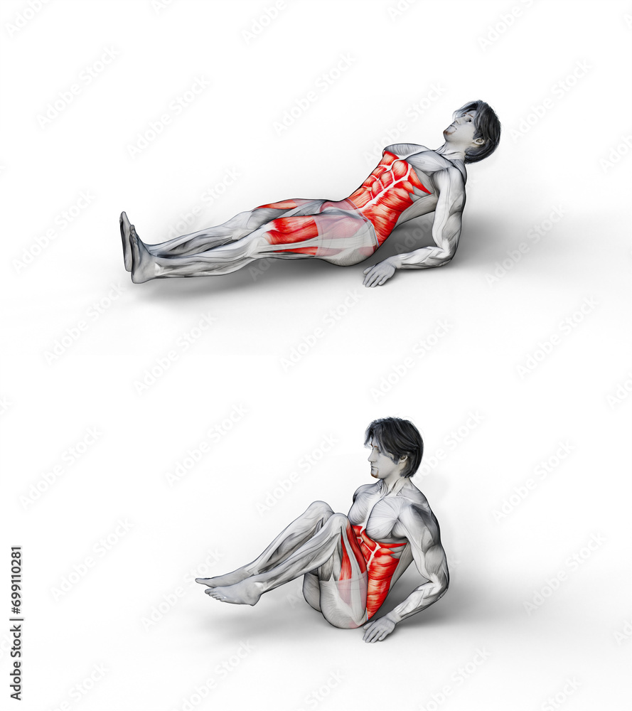 109 Seated In Out Leg Raise on Floor. 3D Anatomy of fitness and ...