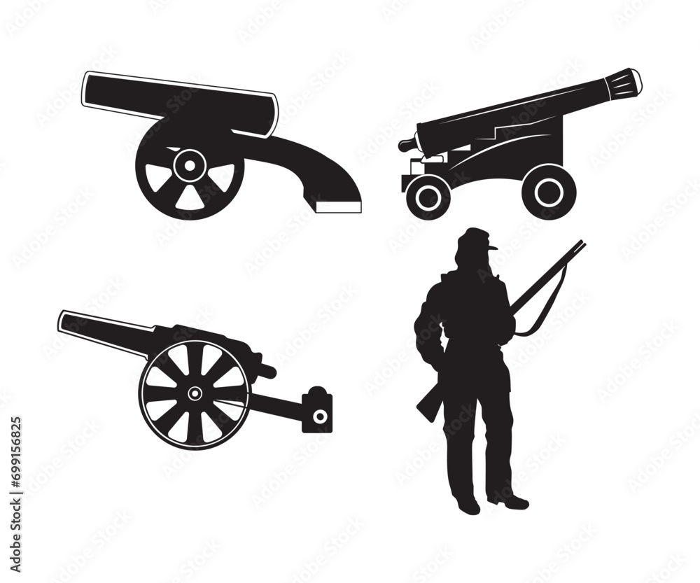 Vector de Stock Civil War Silhouettes, war svg, Cannon Vector, Civil ...