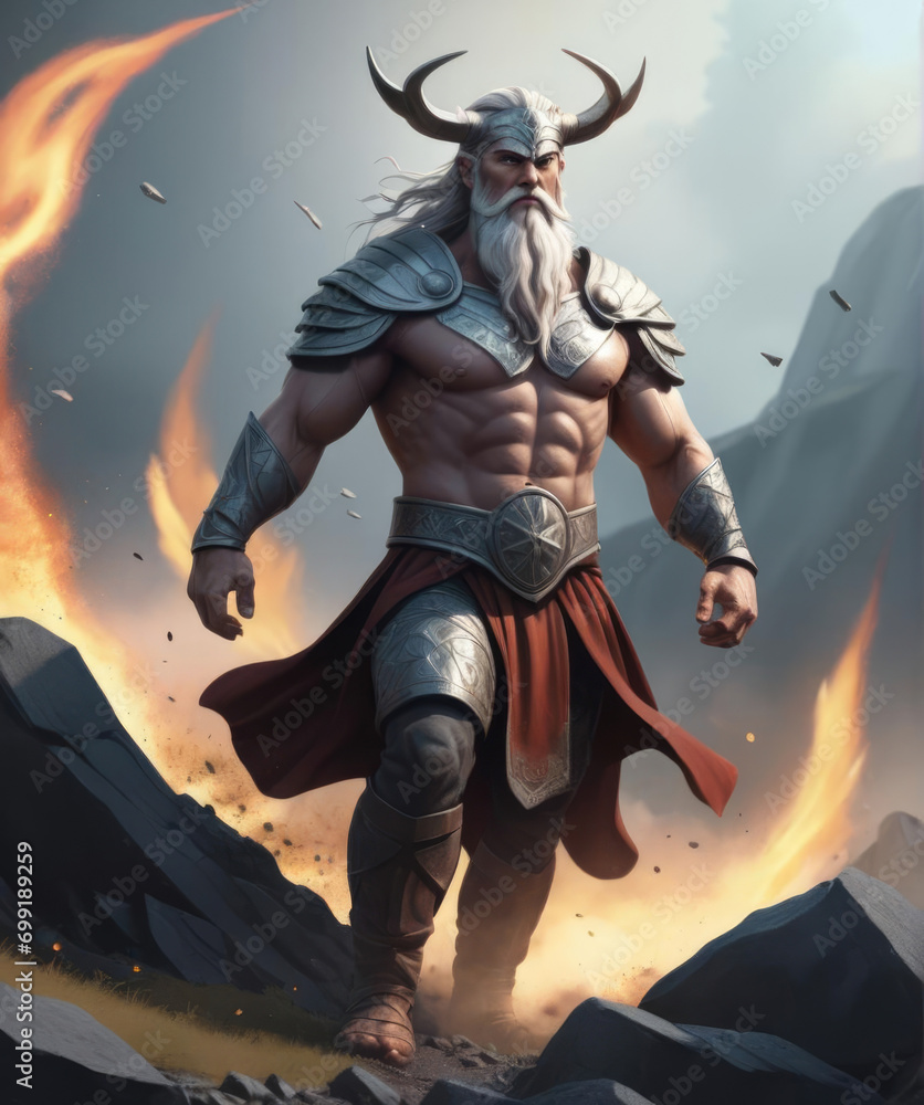 Vibrant 3D Illustration of Baldur, the Nordic God, Standing Unharmed in ...
