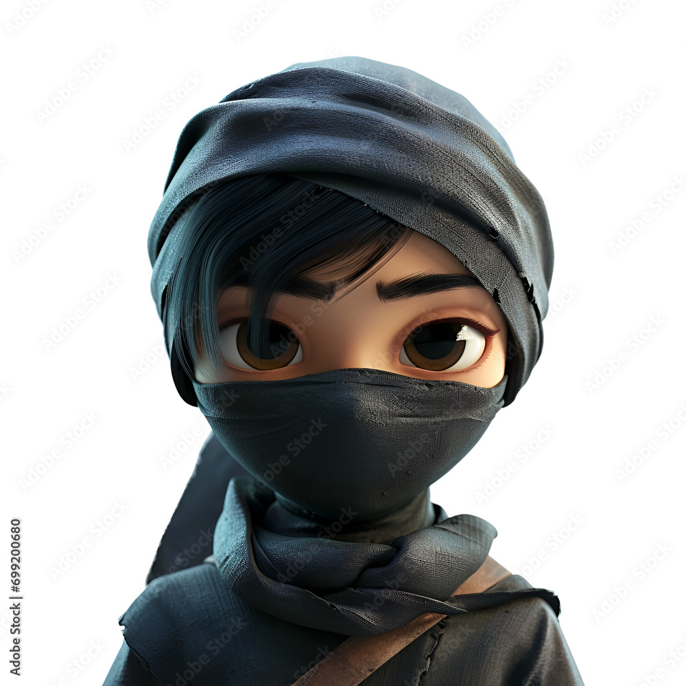 Image of a close-up 3D render, animated ninja character illustration ...
