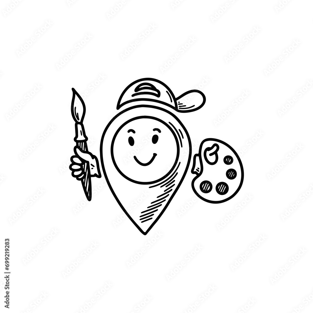 Cute line doodle art shop location pin emoji. Freehand sketch pinpoint ...