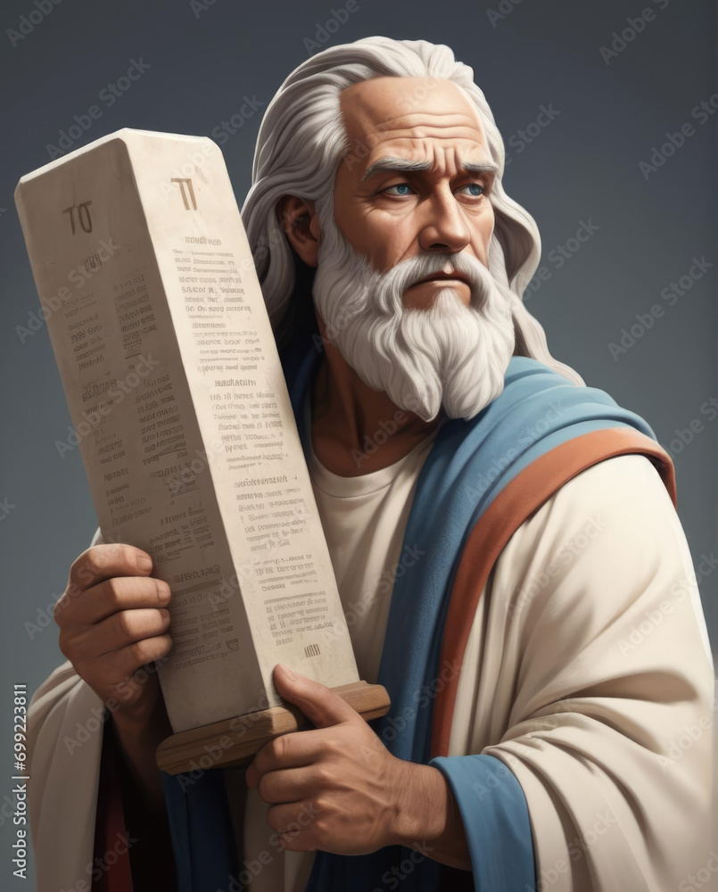 Moses Holding the Ten Commandments - Realistic portrait of the biblical ...