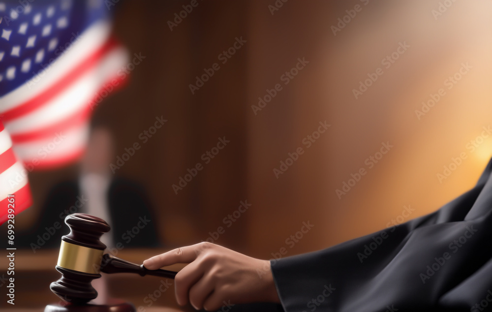Ilustración de Stock Judge holding of Judge hammer in courtroom ...