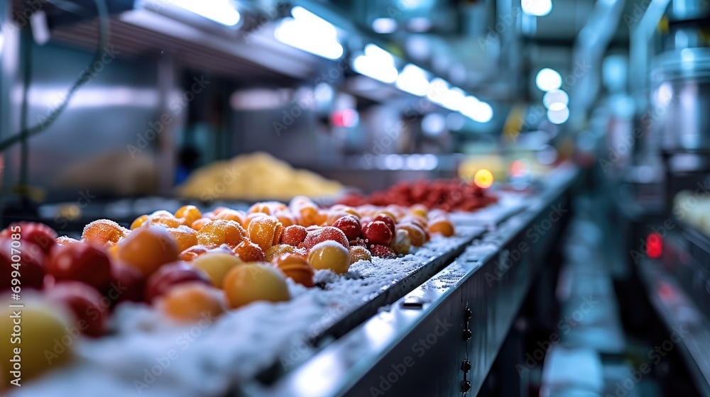 Frozen food products being processed through an automated cold chain ...