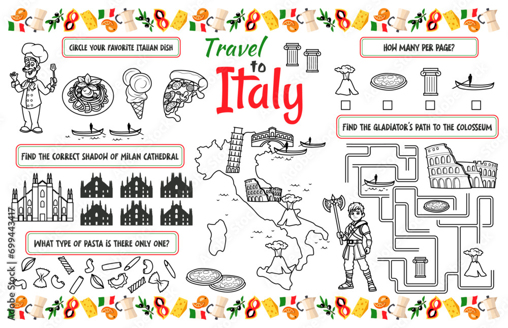 A fun holiday placemat for kids. Print out the “Travel to Italy ...