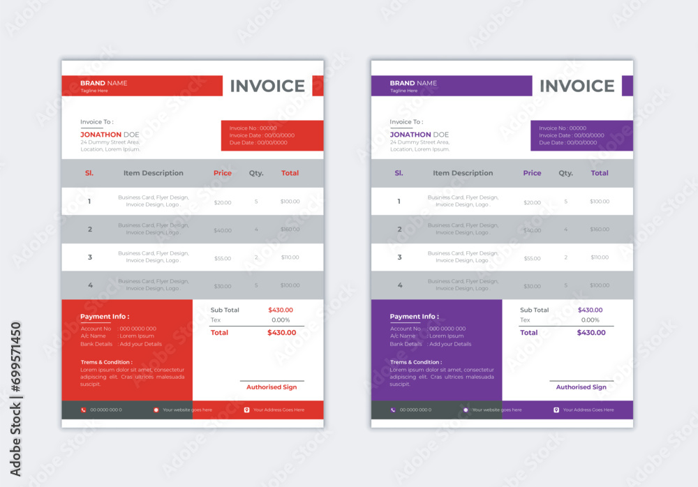 Corporate Business Invoice design template. Bill form price invoice ...
