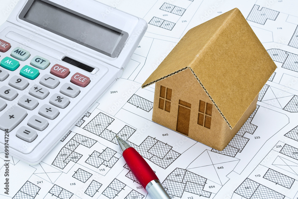 Imaginary cadastral map of territory with buildings and land parcel ...