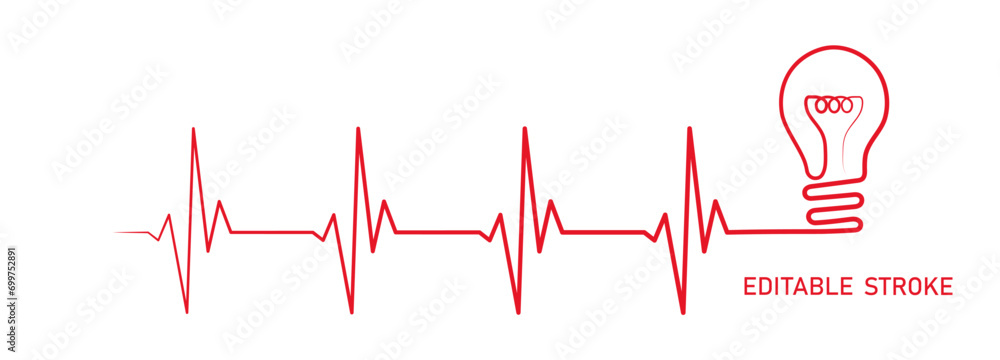 Editable lines heart rhythm illustration with lightbulb, heartbeat line ...