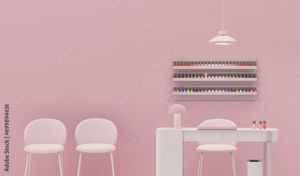 Beauty spa nail salon on pastel pink color trend 2024 background. Nail ...