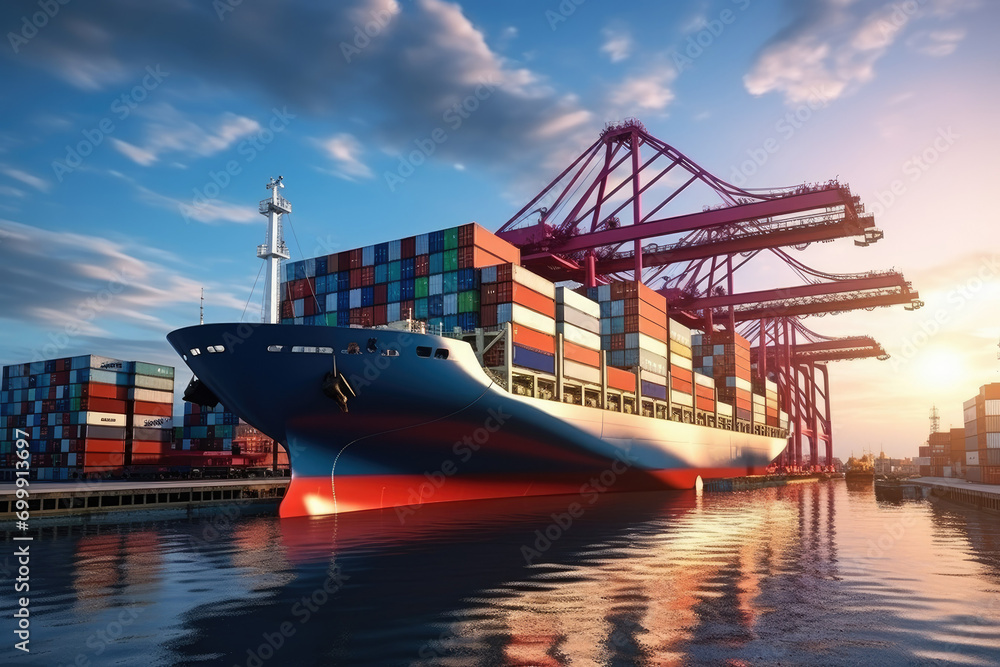 Cargo ship that full load container for logistics import export station ...