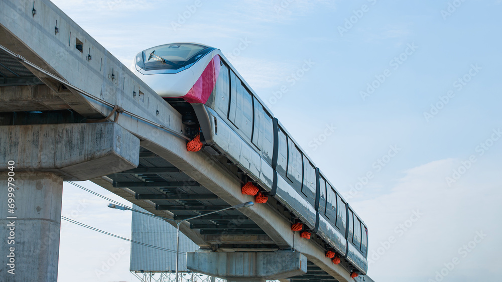 Nonthaburi province, Pink Line electric train accident. Stainless steel ...