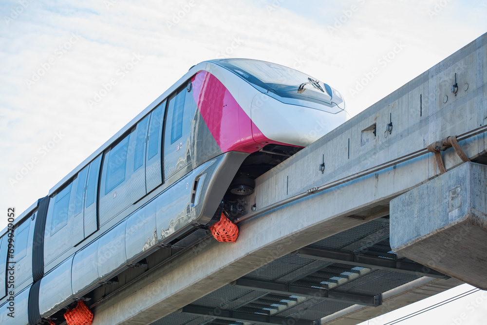 Nonthaburi province, Pink Line electric train accident. Stainless steel ...