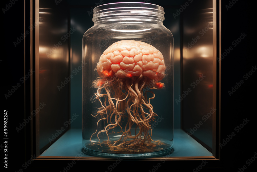 An AI Brain Encased in a Jar, Symbolizing Artificial Intelligence and ...