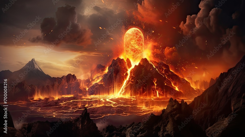 Molten lava erupts explosively from the volcano. Explosive lava ...