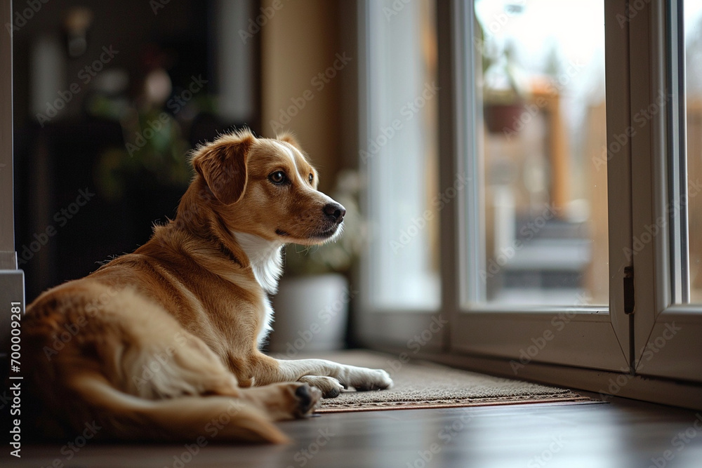 captivating photo of a dog waiting patiently by a high-quality pet ...
