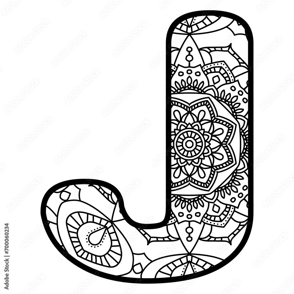 Zentangle mandala stylized ABC English language alphabet for coloring ...