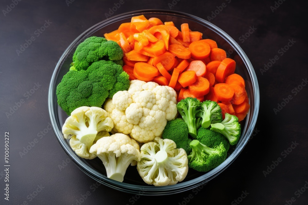 Mixed boiled vegetables. Broccoli, carrots, cauliflower. Steamed ...