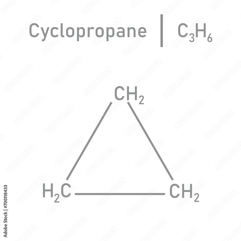 Chemical structure of Cyclopropane (C3H6). Chemical resources for teachers and students. Vector ...