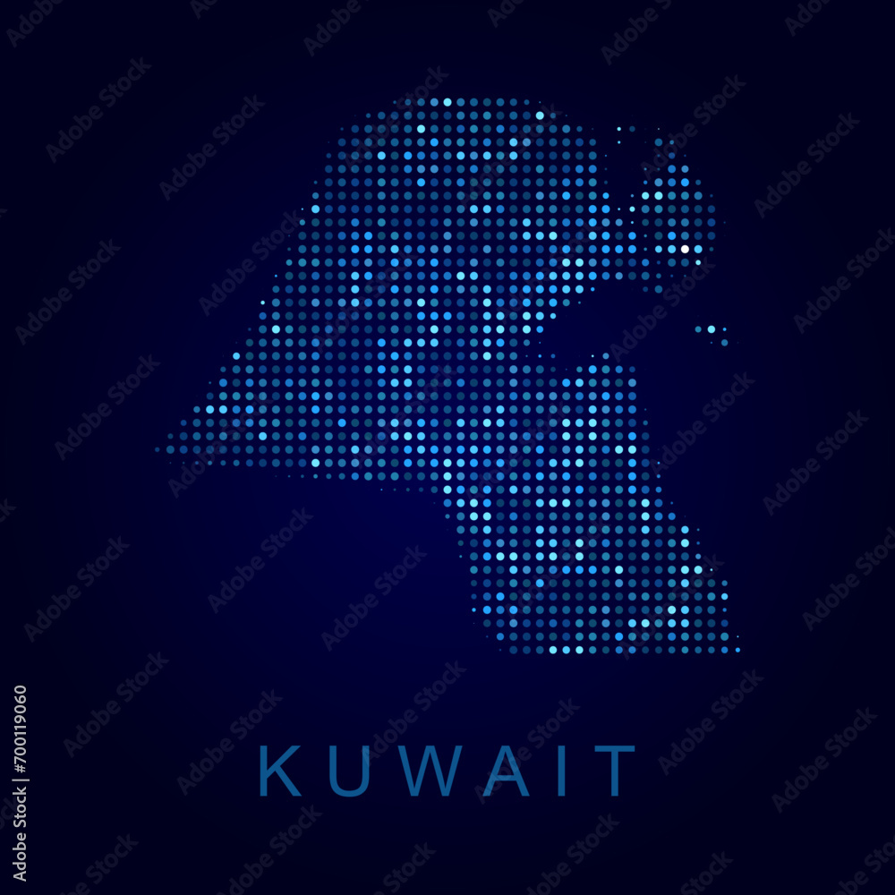 Vector dotted style map of Kuwait in dark blue background design sphere ...