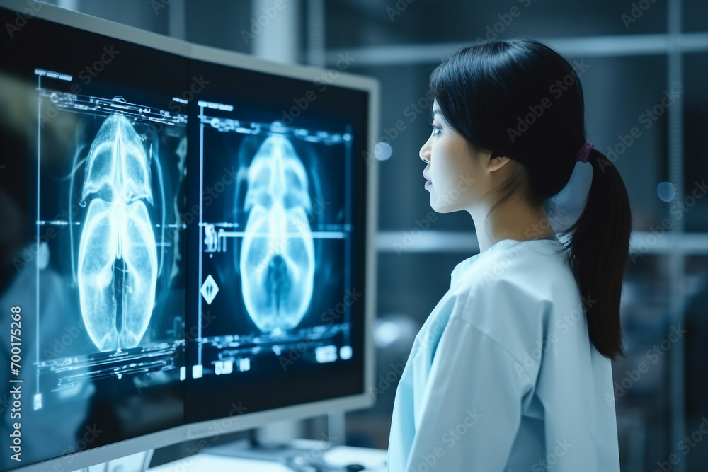 Orthopedic surgeon doctor examining patient joint x-ray bone scan in ...