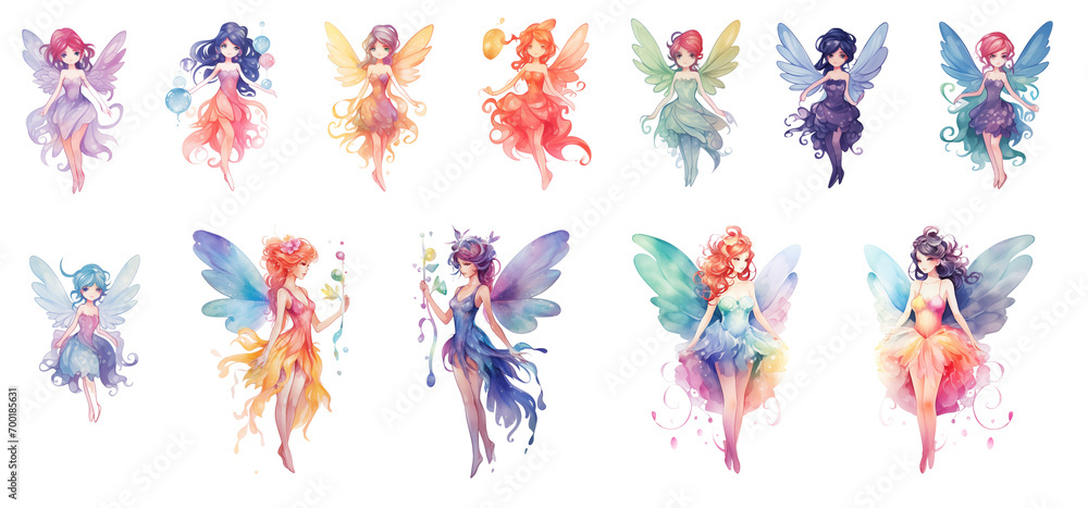 Set of watercolor Illustration Cute Fairy clip art, Transparent ...