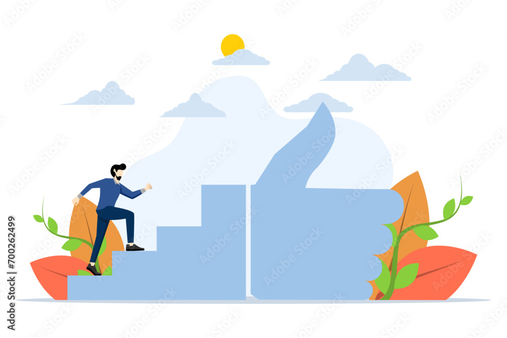 concept of steps to success and achieving goals, businessman climbing ...