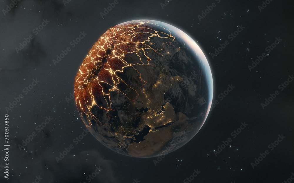 3D illustration of Earth exploding. High quality digital space art in ...