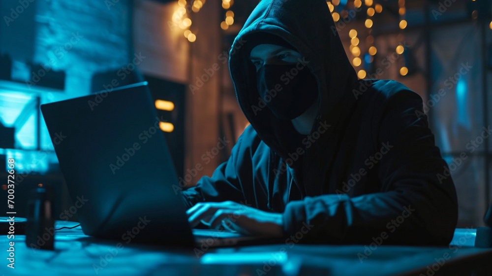 Hacker typing laptop for stealing the data in cybersecurity concept ...