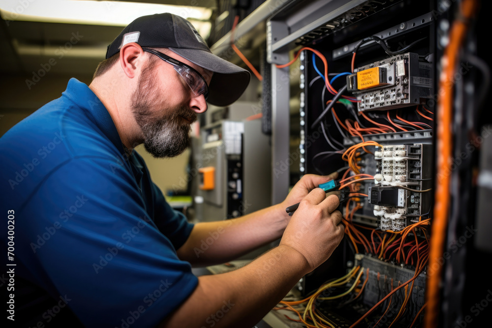 Computer network technology rack technician cabling connection server ...