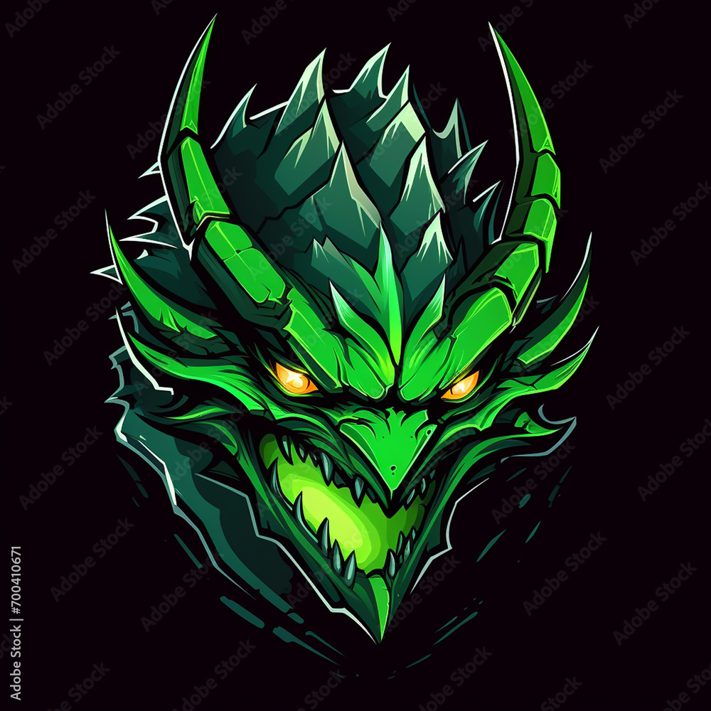 dragon head in light cartoon style. The eyes are the focal point ...