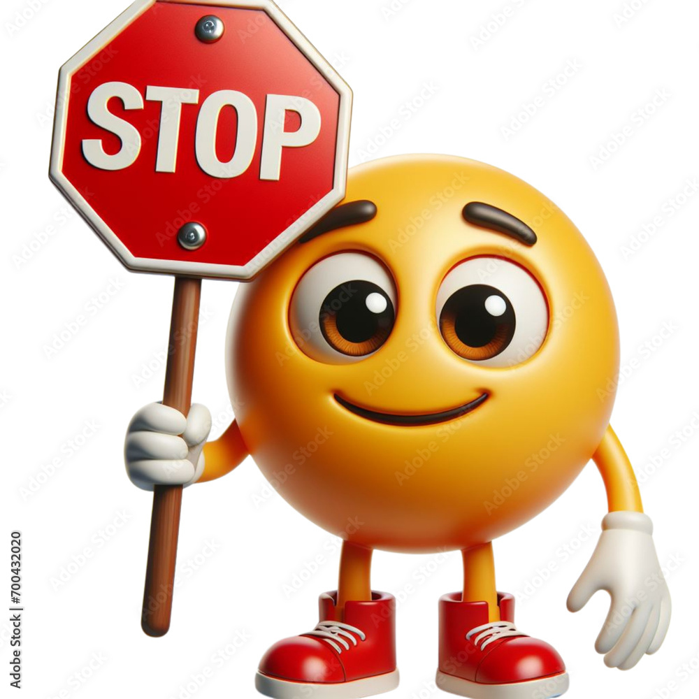 ภาพประกอบ Stock Emoji character holding stop sign | Adobe Stock