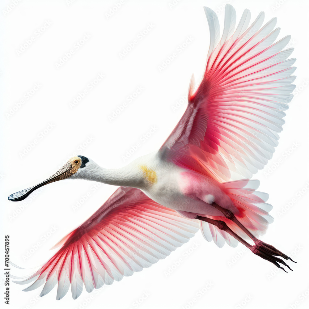 Photo Stock Roseate Spoonbill strikes a pose, Espátula rosada, flying ...