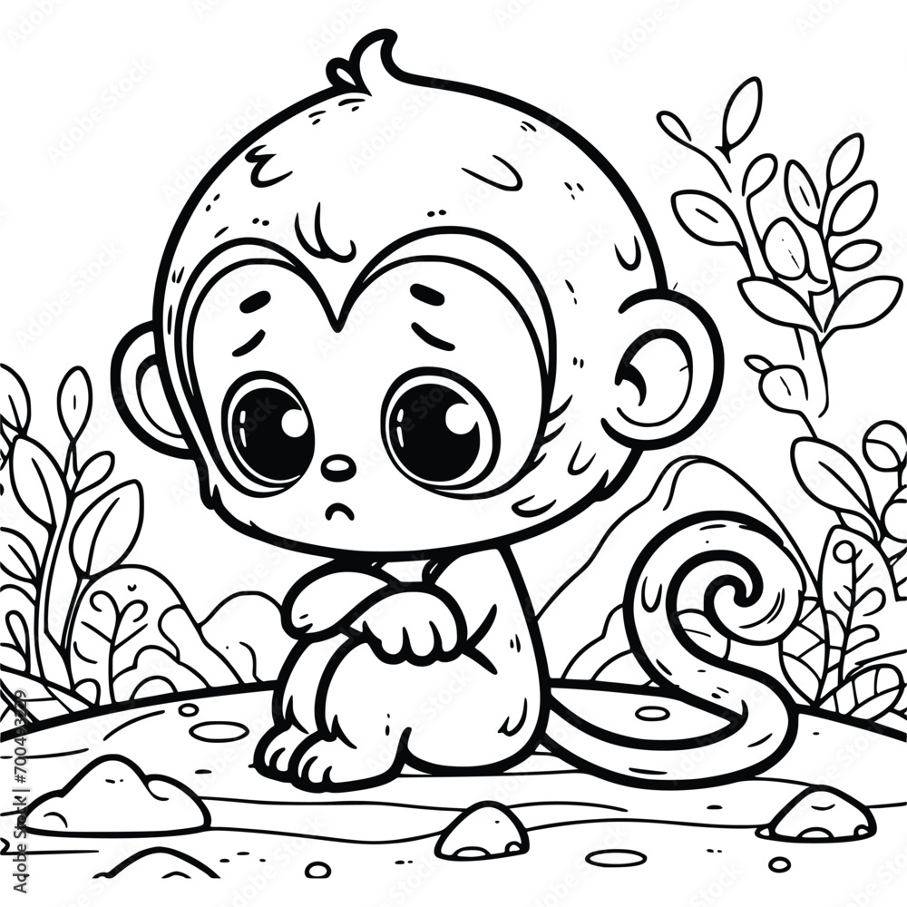 Cute Cartoon Character of Monkey for coloring book without color ...