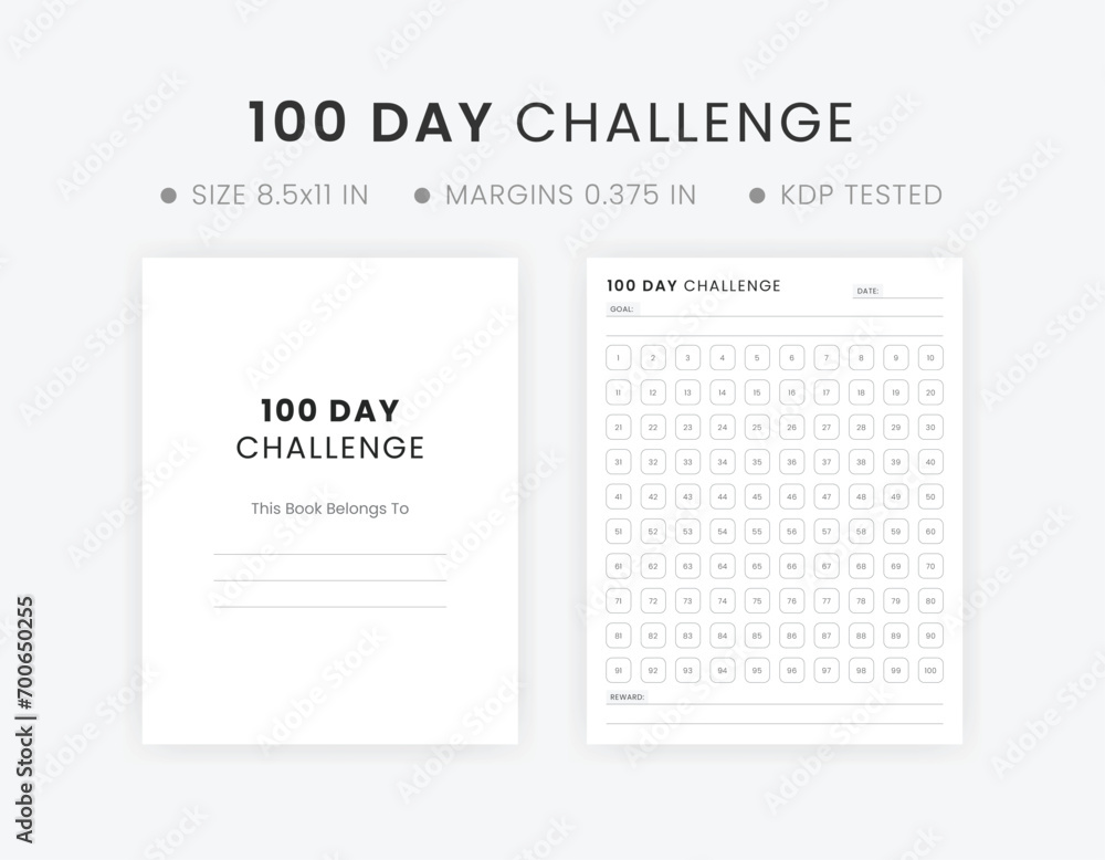 100-Day Challenge Printable Fitness Goal Setting Ideas Progress Tracker ...