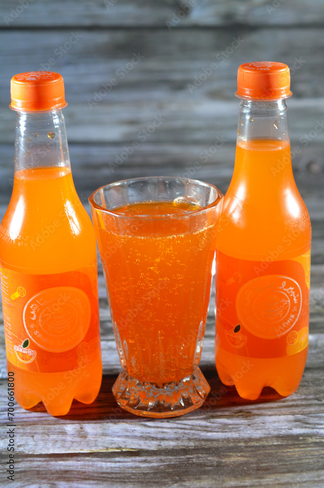 Cairo, Egypt, December 25 2023: Spiro Spathis mandarin orange soda ...