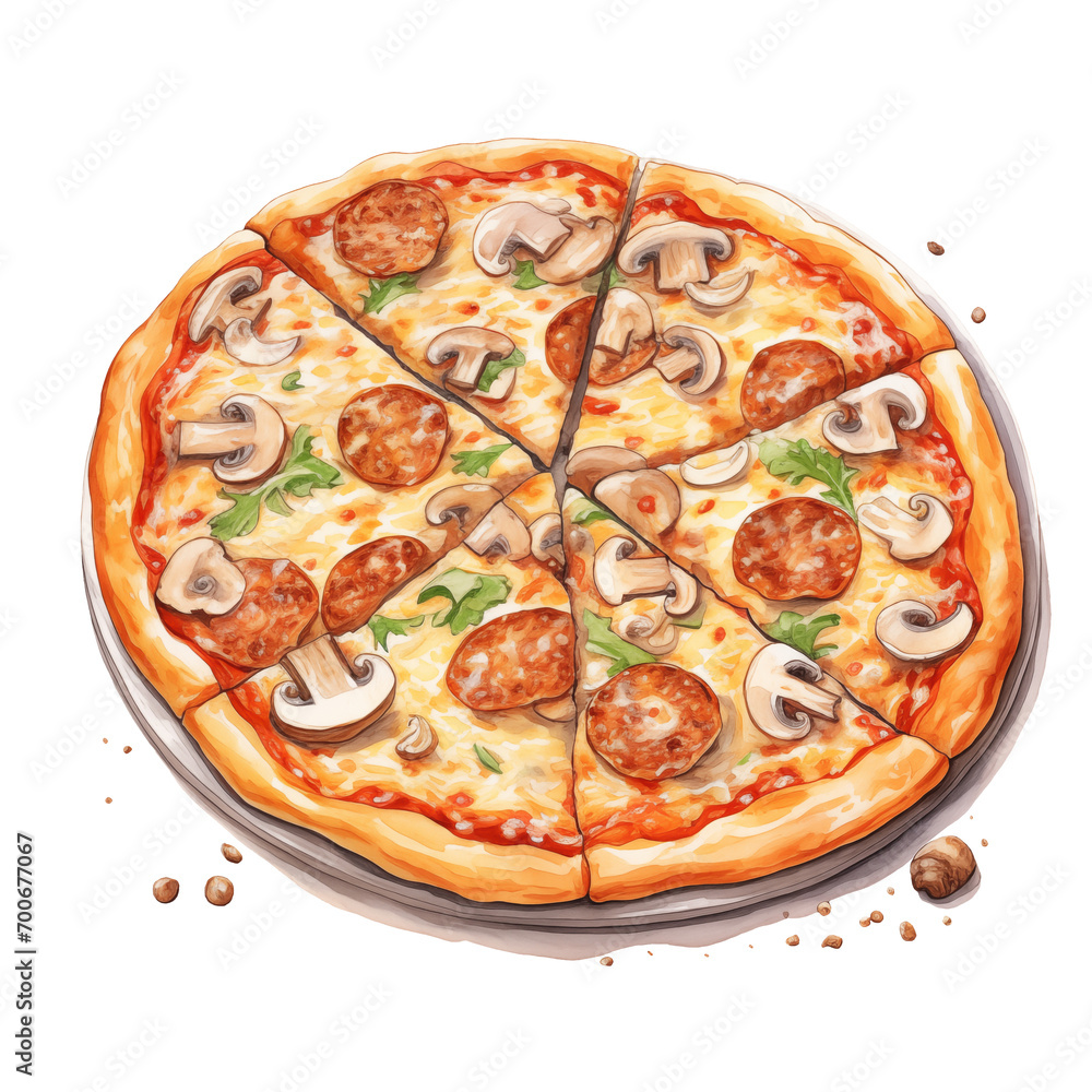 Pepperoni and mushrooms Pizza png isolated on a transparent background ...