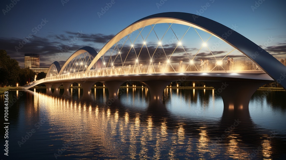 Twilight Serenity: Mesmerizing Curvilinear Pedestrian Bridge Embracing ...