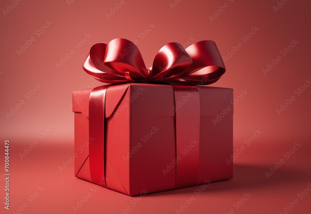 Caja de regalo rojo con un gran moño de liston en un fondo en tonos ...