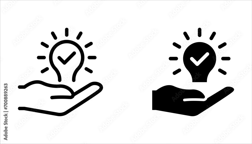 black bulb with checkmark like quick tip icon. flat stroke linear ...