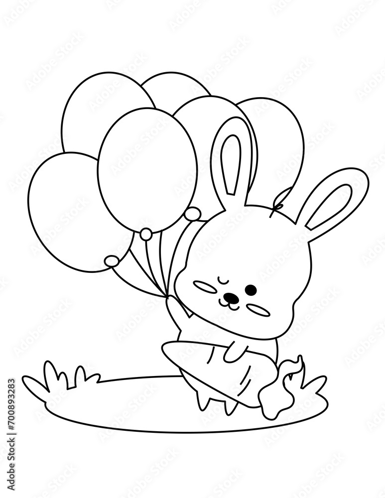 cute an kawaii bunny coloring page for kids Stock Illustration | Adobe ...