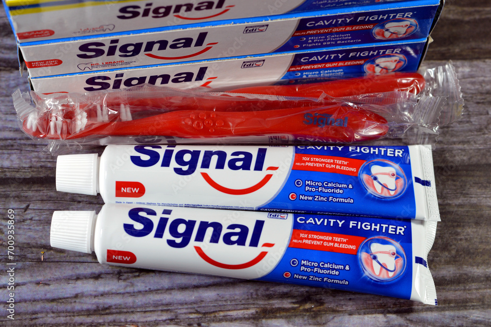 Cairo, Egypt, December 25 2023: Signal toothpaste cavity fighter, oral ...