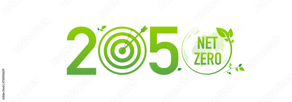 Net zero by 2050 Banner design. Net zero greenhouse gas emissions target. Climate neutral long ...