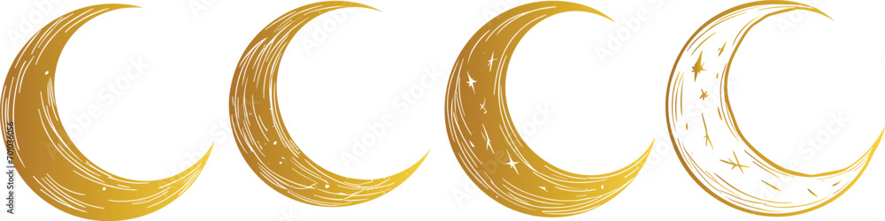Crescent moon vector set, various moon shapes, celestial bodies, lunar ...